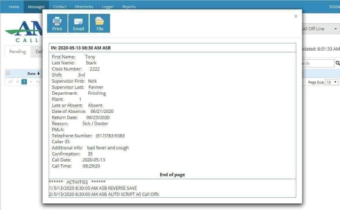 Employee Call Off Hotline Guide | Ambs Call Center